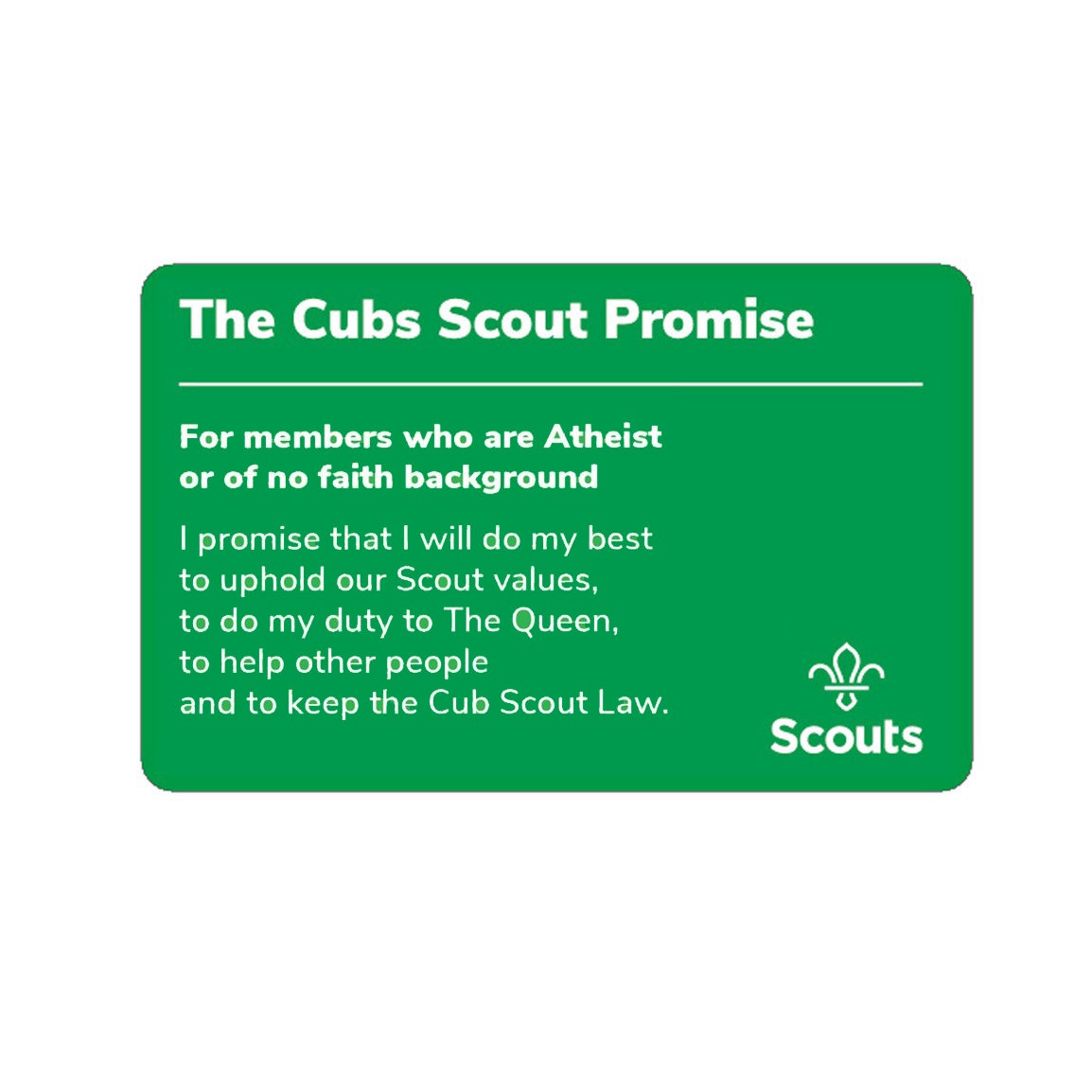 Promise Card Cub Atheist | TreeTops Scout & Guide Store